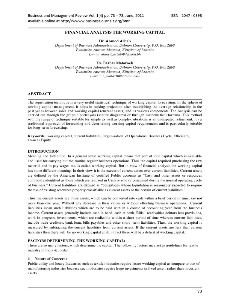 Financial Analysis The Working Capital | PDF | Working Capital | Inventory