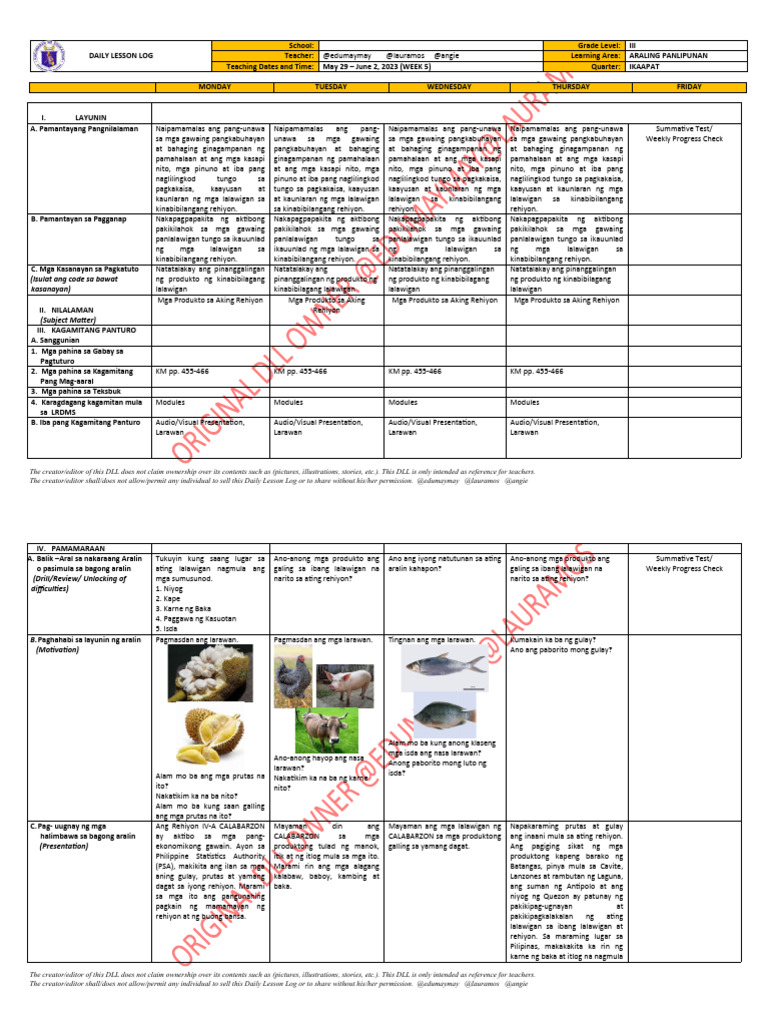 DLL - AP3 - Q4 - W5 - Natatalakay Ang Pinanggalingan NG Produkto Sa Kinabibilangang Rehiyon ...