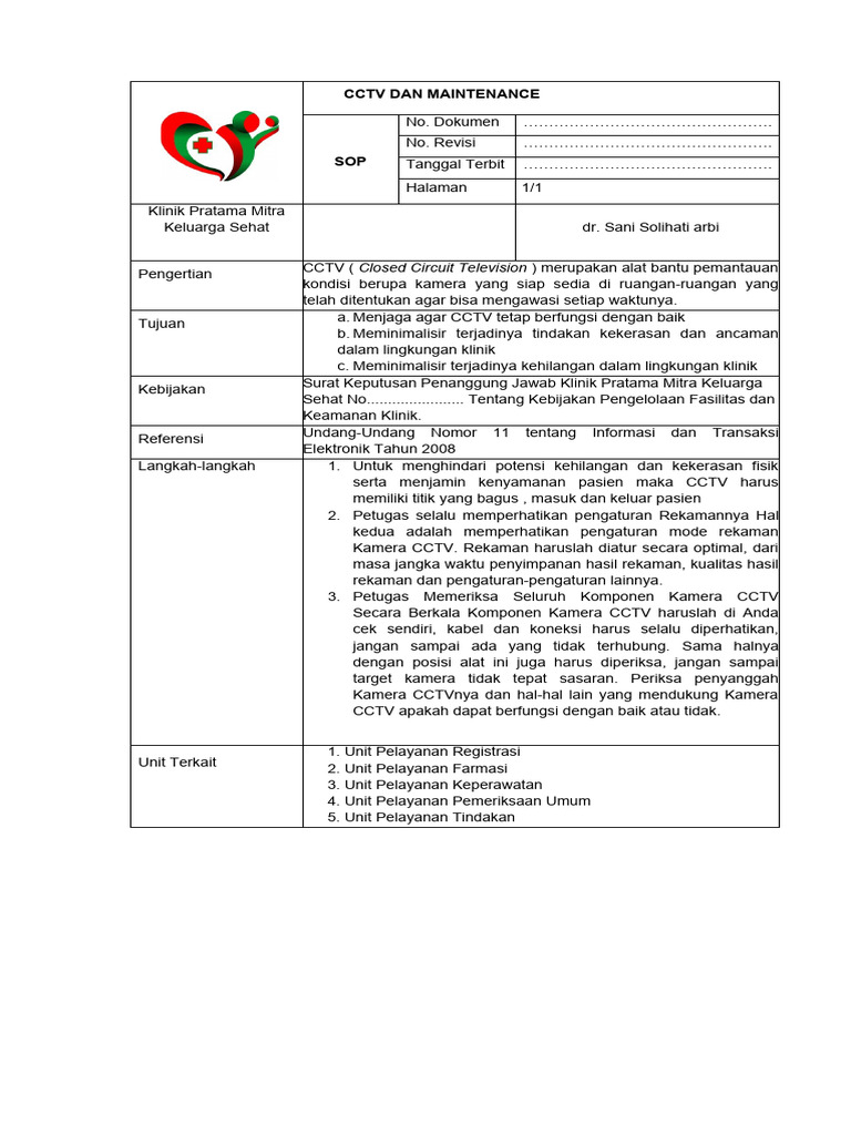 SOP Pemeliharaan CCTV Klinik | PDF