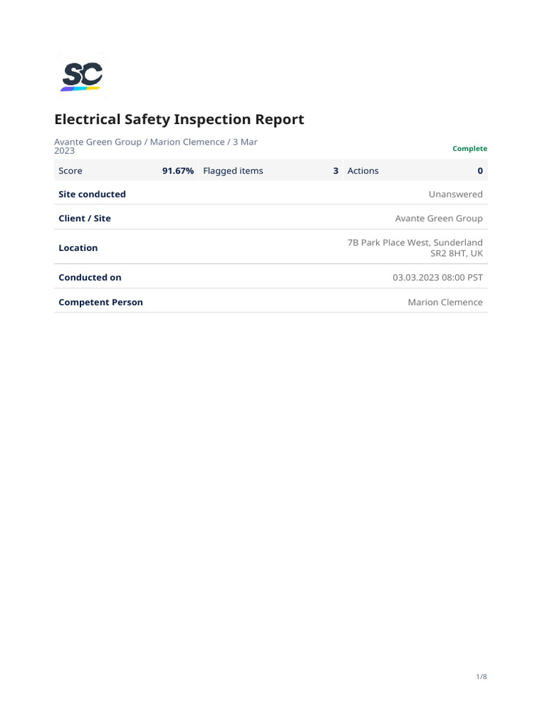 Electrical-Safety-Inspection-Checklist-Sample-PDF-Report | PDF