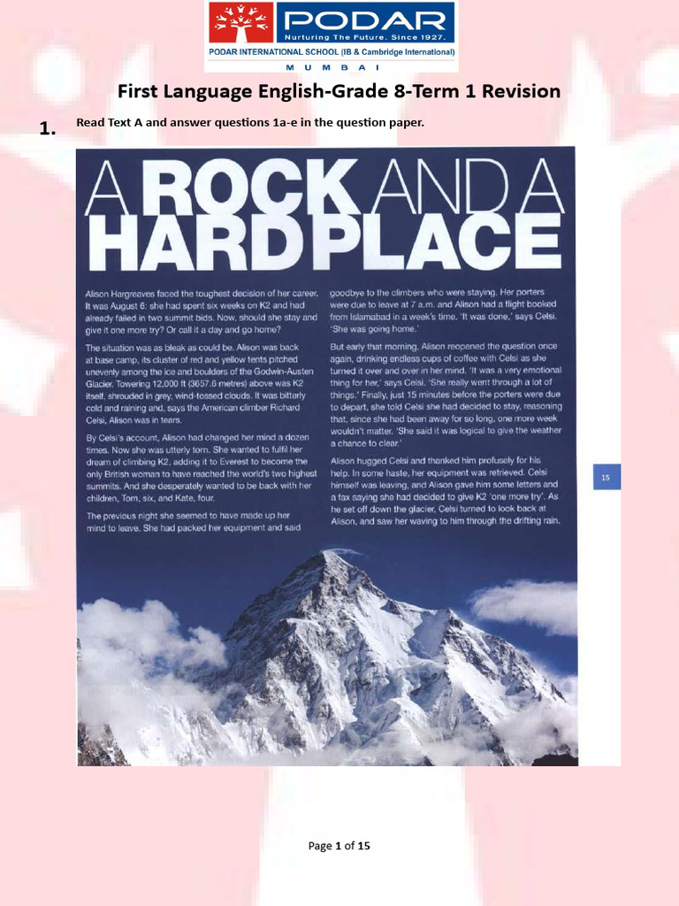 Final Grade 8 Revision Booklet - Term 1 (Comprehension) | PDF