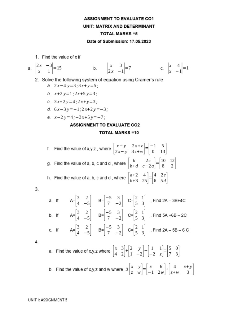 Assignment - Maths 2 - Co1 - Co2 - Co5 - Co6 | PDF | Ellipse | Determinant