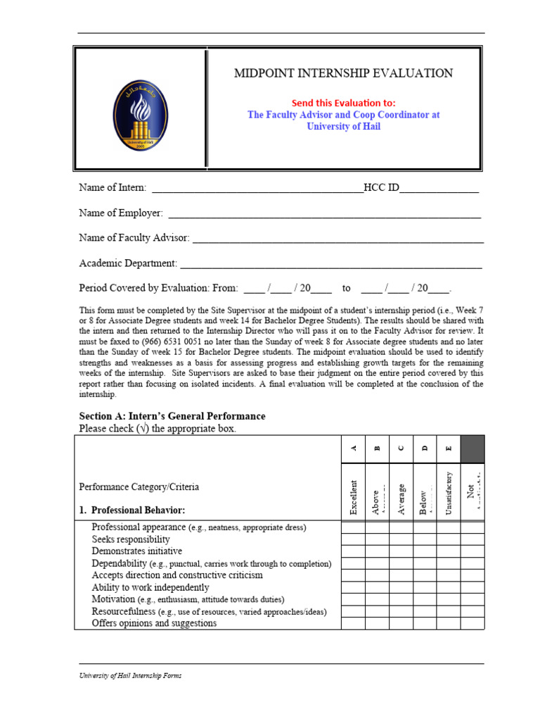 Midpoint & Final Internship Evaluation | PDF | Leadership | Evaluation
