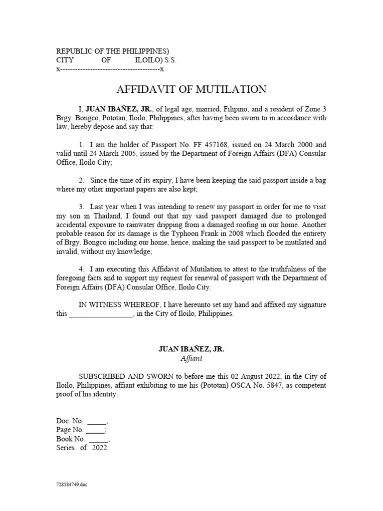 Affidavit of Mutilation | PDF