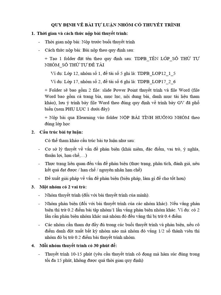 Quy định bài thuyết trình TDPB | PDF
