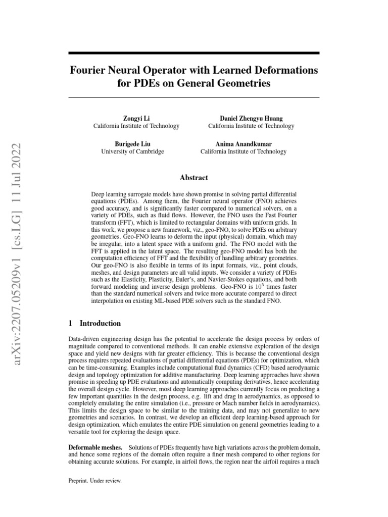 2207.05209 Fourier Neural Operator With Learned Deformations | PDF | Partial Differential ...