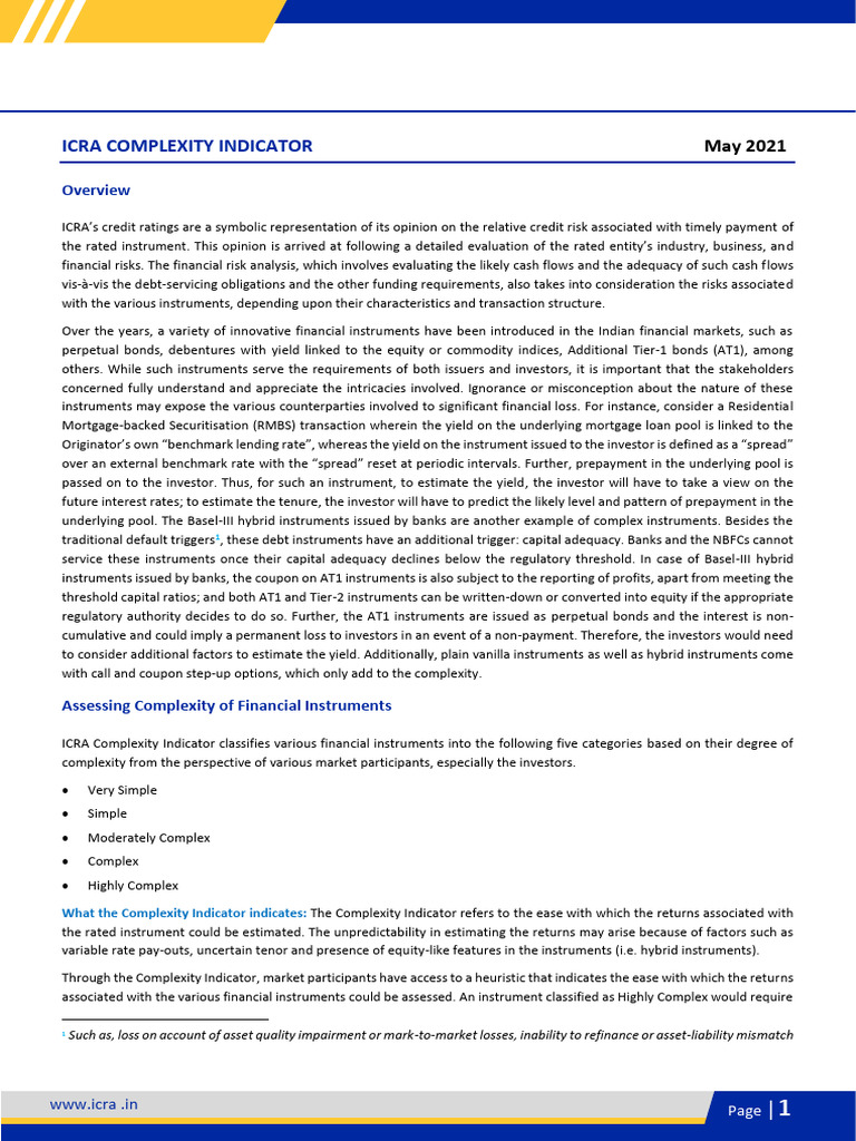 Icra Complexity Indicator May 2021 Pdf Securitization Bonds Finance 