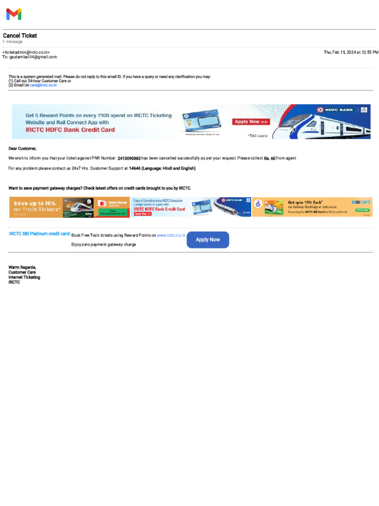 Gmail - Cancel Ticket | PDF
