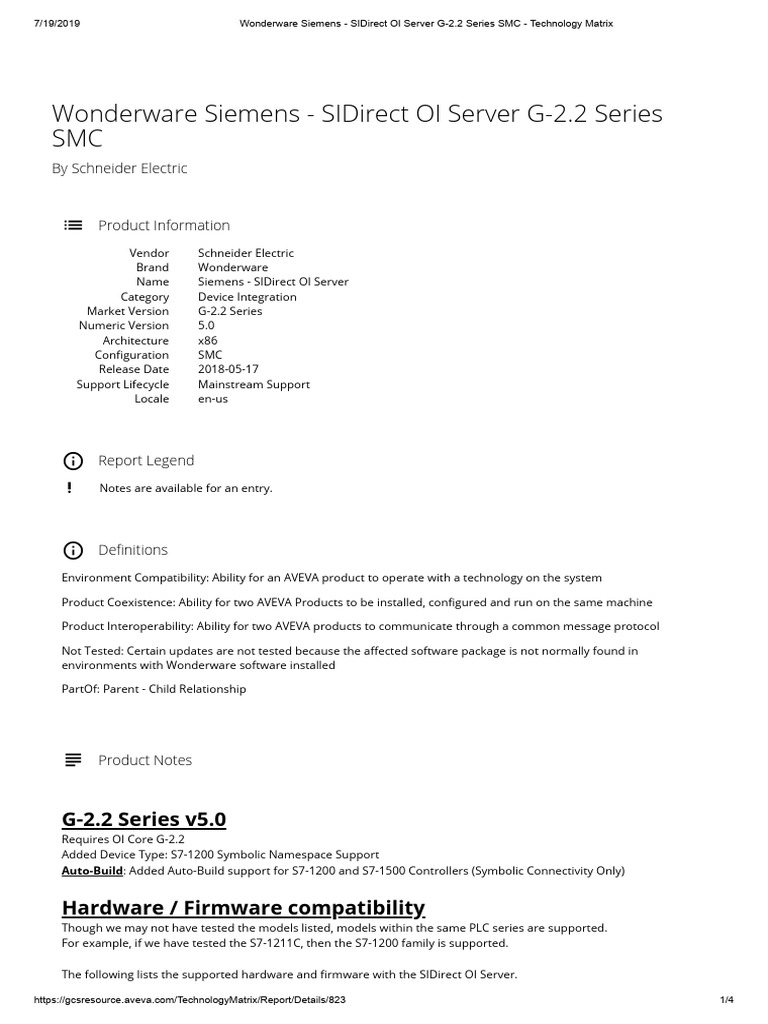 Wonderware Siemens - SIDirect OI Server G-2.2 Series SMC - Technology ...