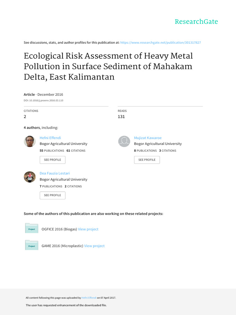 Ecological Risk Assessment of Heavy Metal Pollution in Surface Sediment ...