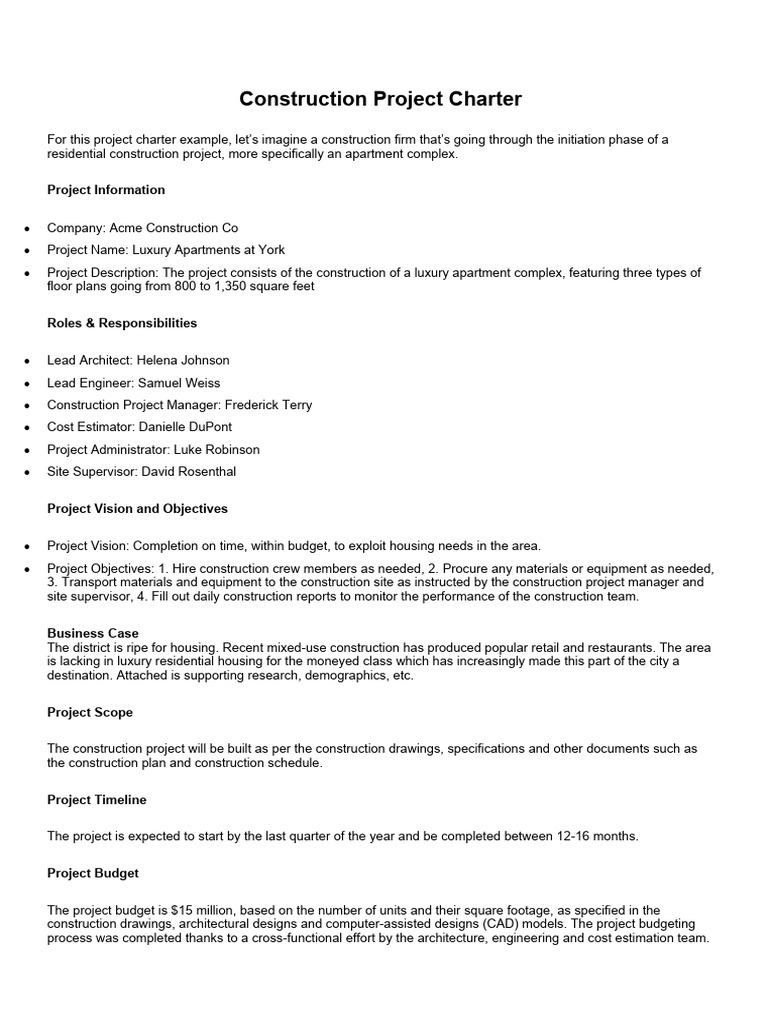 Construction Project Charter | PDF | Specification (Technical Standard ...