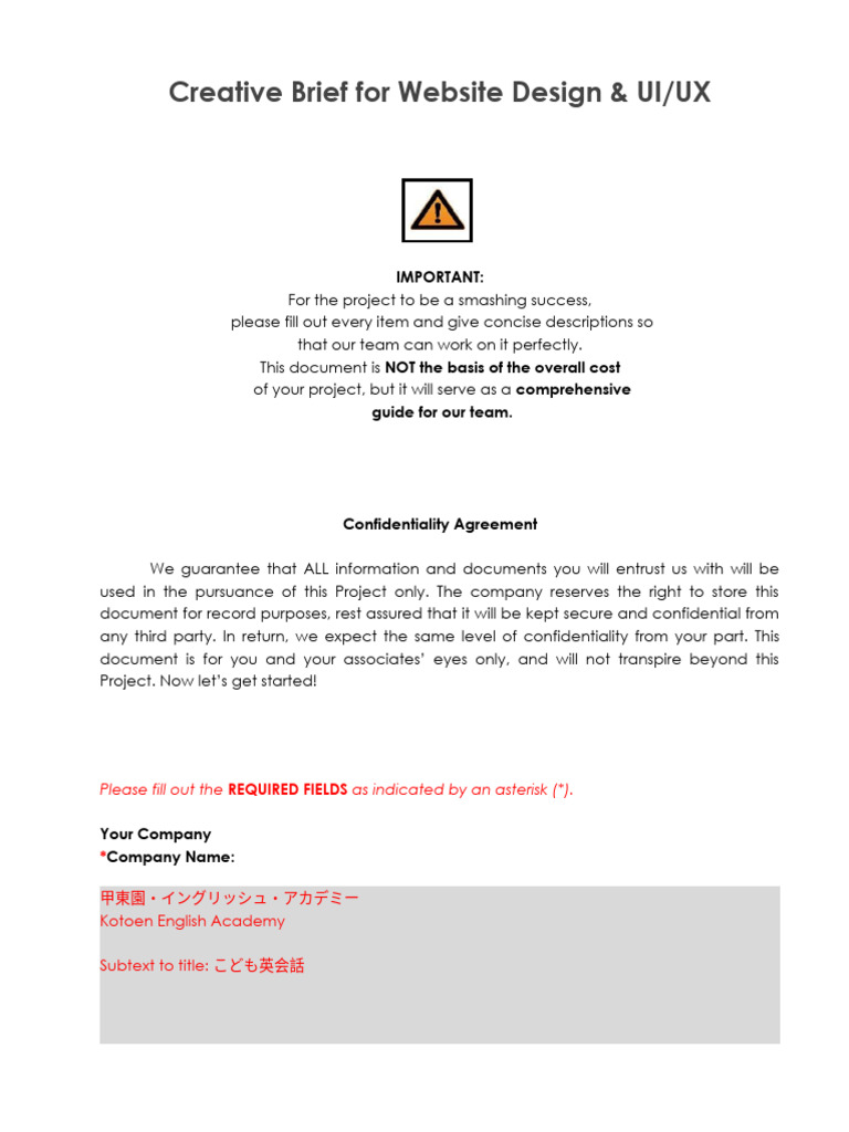 Creative Brief For Website Design & UI - UX | PDF | Websites | Web Design