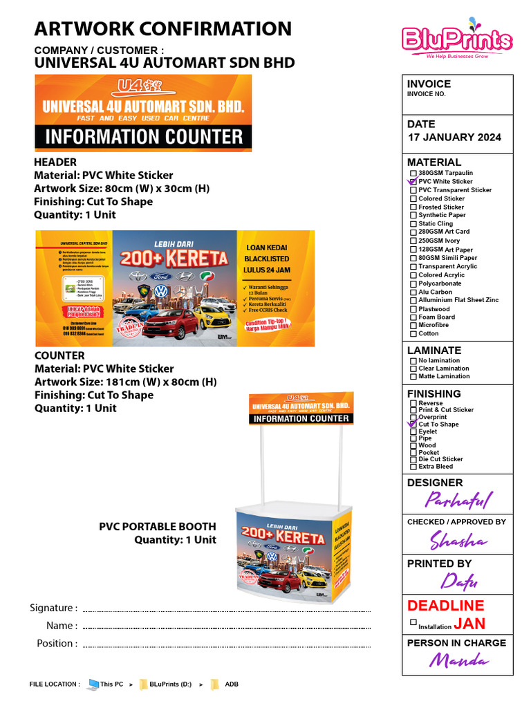 Artwork Confirmation - Universal 4U Automart SDN BHD | PDF | Lamination | Amorphous Solid