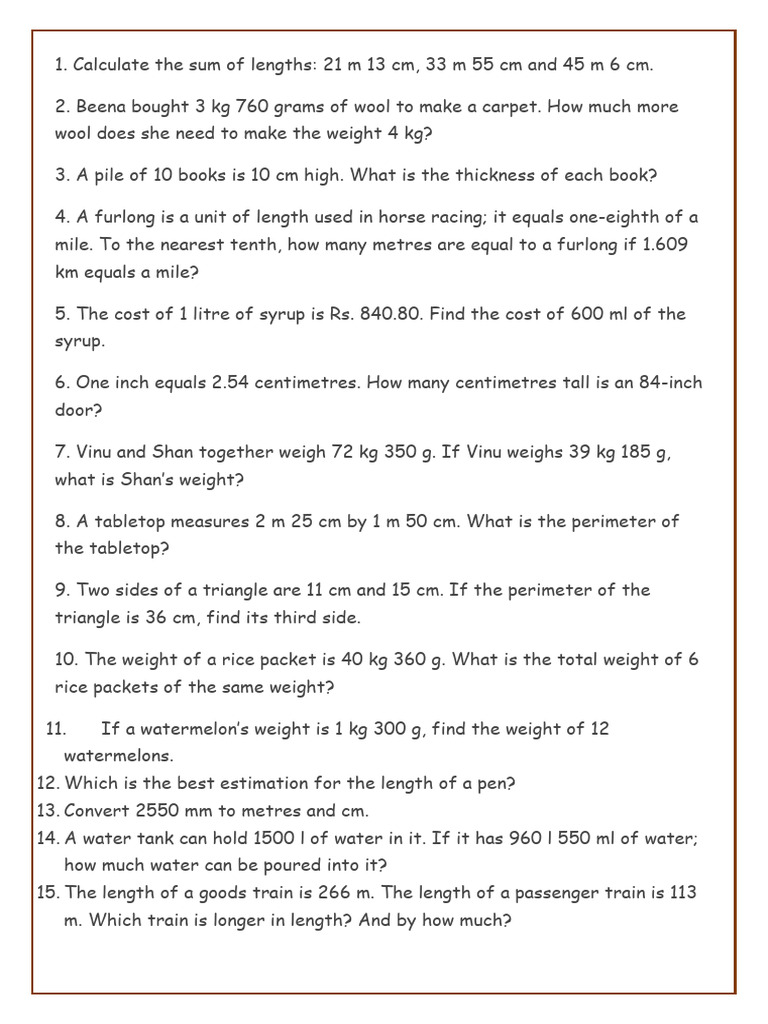 Measurement and Weight Calculations Guide | PDF