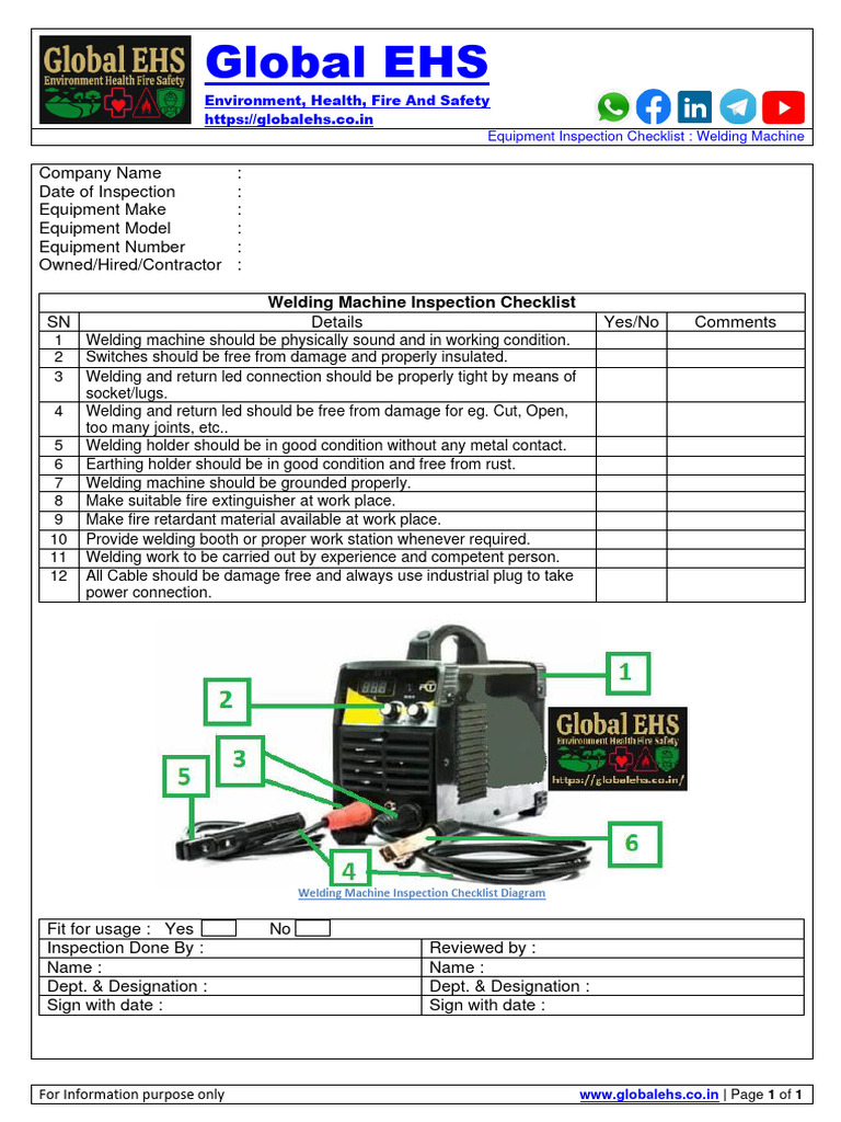 Welding Machine Safety Checklist | PDF