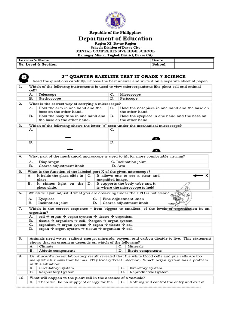 Q2 - G7 - Science Q2 Test - TQs 2023 2024 | PDF | Fertilisation | Ecosystem
