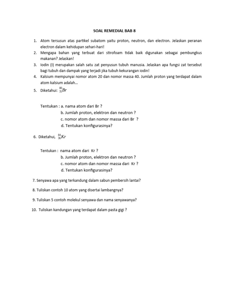 Soal Remed Partikel Penyusun Benda Dan Makhluk Hidup | PDF