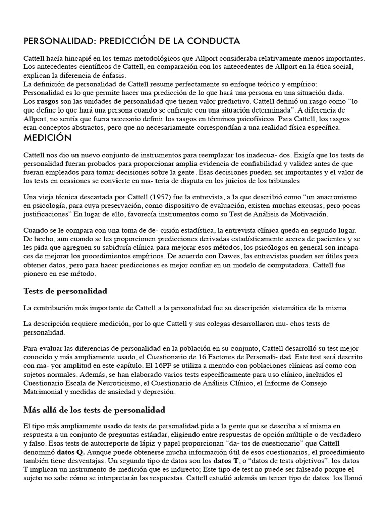 Predicción Conductual y Rasgos según Cattell | PDF | Cuestionario ...