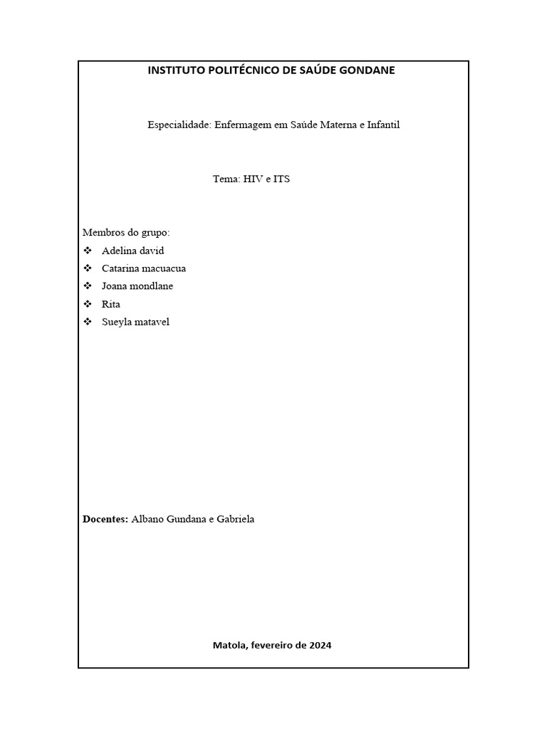 Instituto Politécnico de Saúde Gondane | PDF