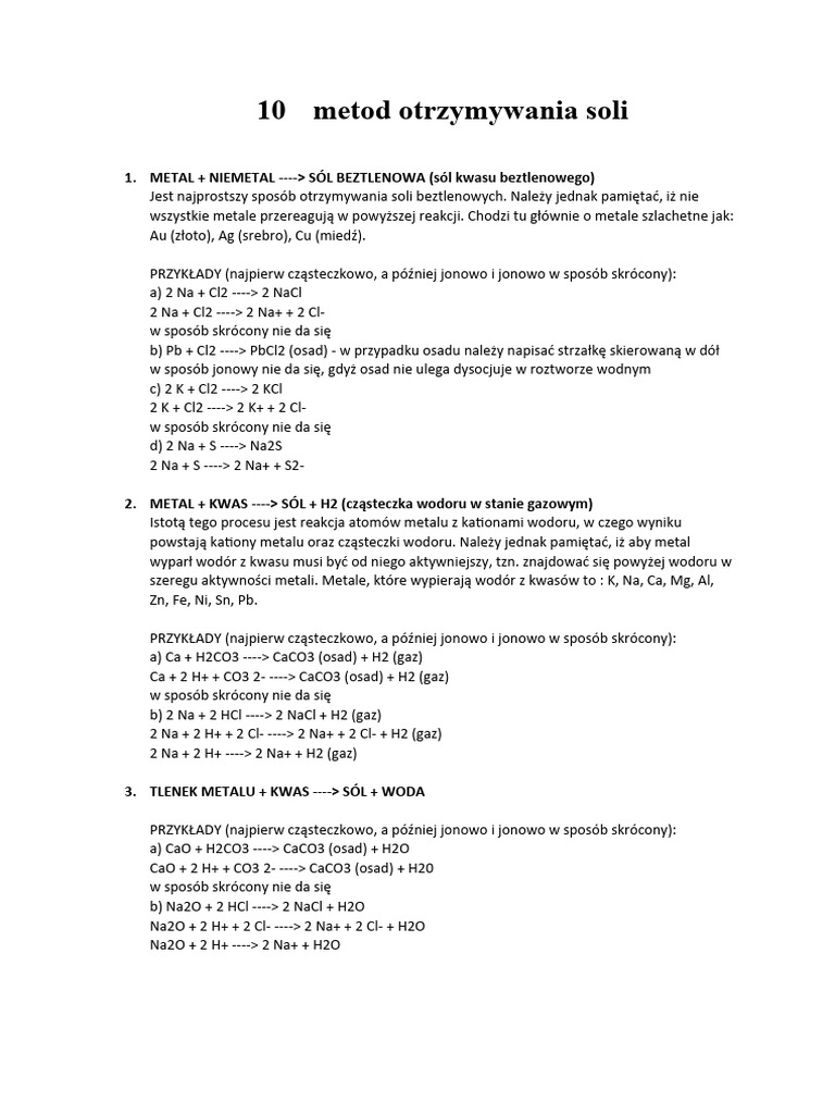 10 Metod Otrzymywania Soli | PDF