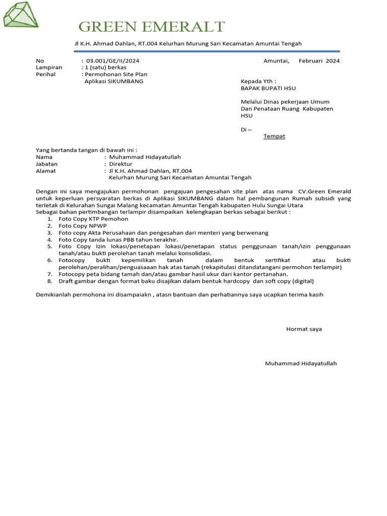 Surat Permohonan Site Plan | PDF