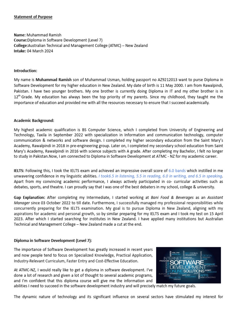 Statement of Purpose and GTE Explanation Ramish | PDF | Cost Of Living ...