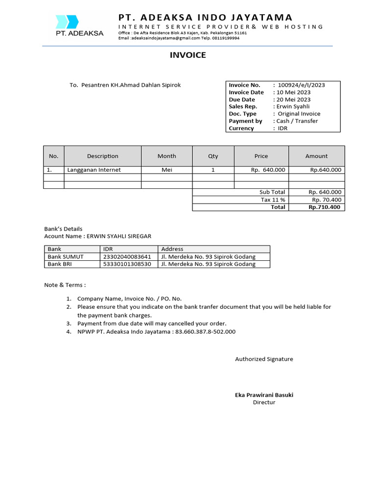 Invoice KH. Ahmad Dahlan Sipirok Januari Sampai Juni 2023 | PDF | Invoice | Indonesian Rupiah