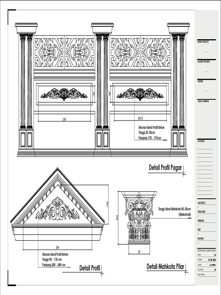 Detail Profil dan Mahkota Pilar Beton | PDF