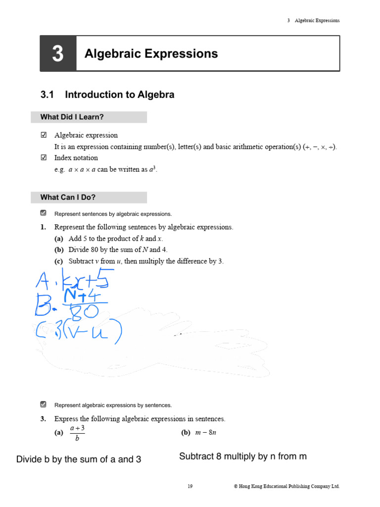 Algebraic Expressions: 3.1 Introduction To Algebra | PDF | Arithmetic ...