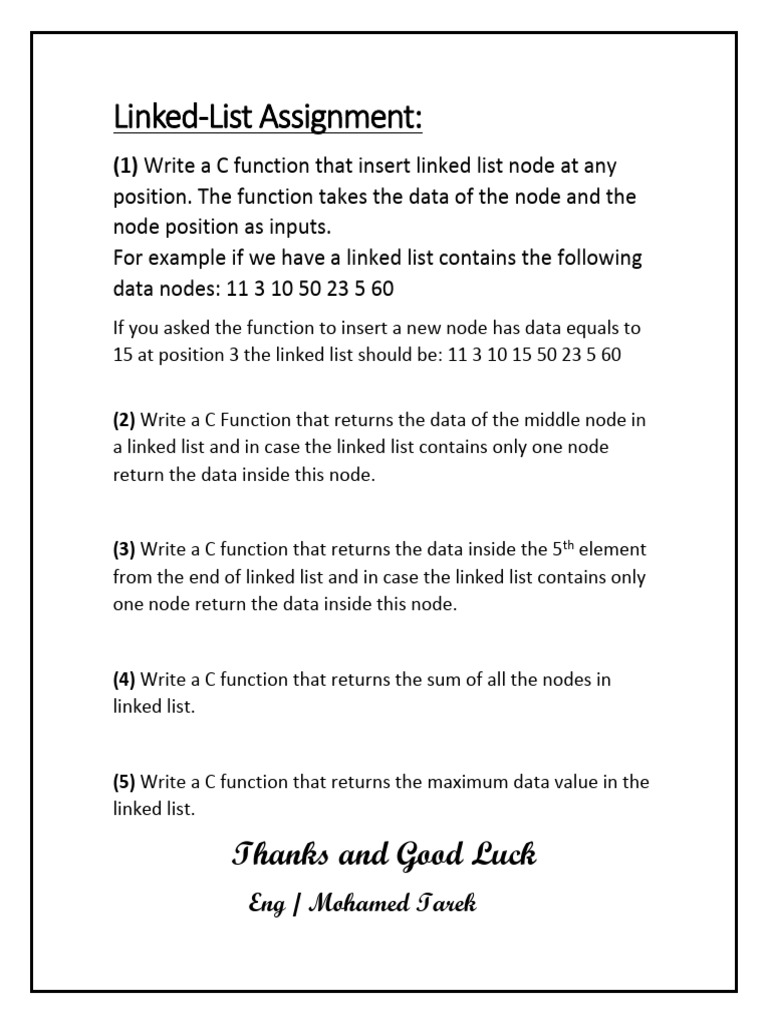 Linked List Assignment | PDF