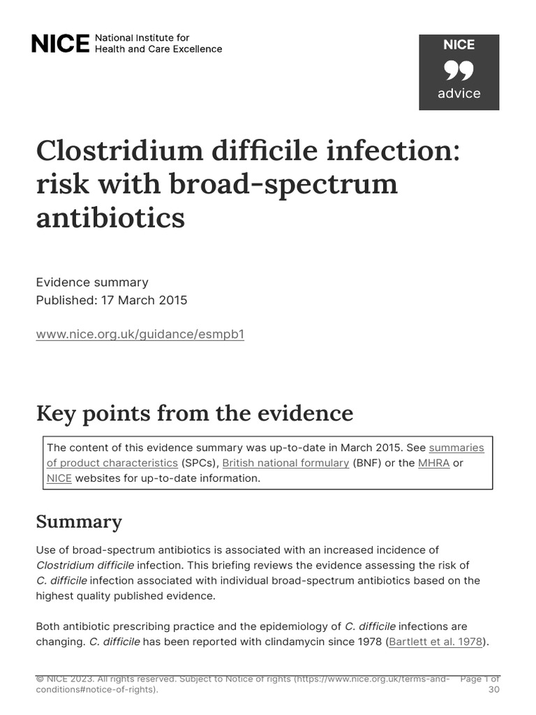 Clostridium Difficile Infection Risk Withbroadspectrum Antibiotics ...