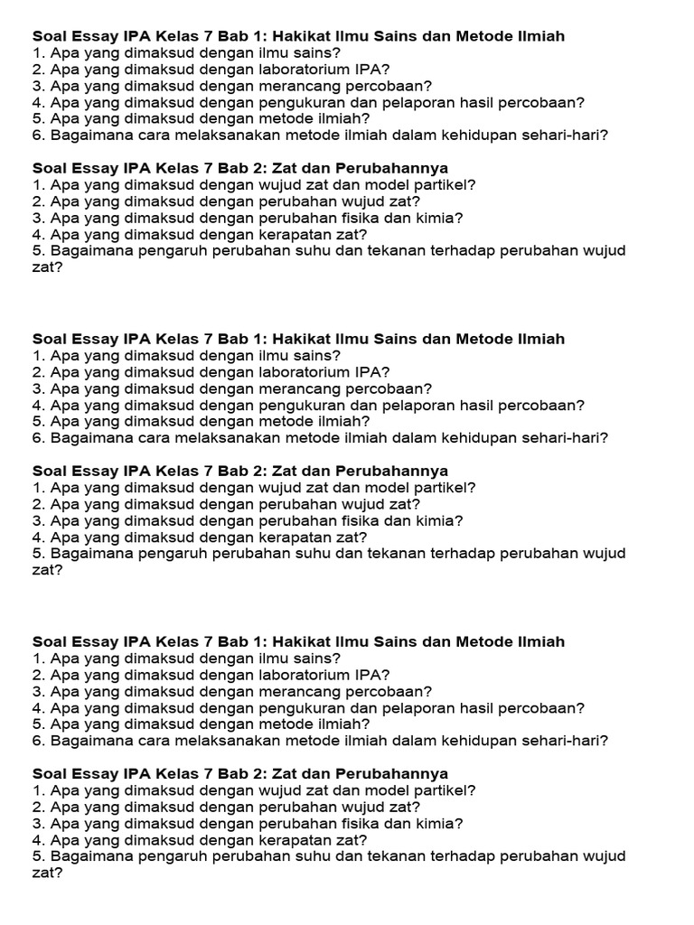 Soal Essay IPA Kelas 7 Bab 1 | PDF
