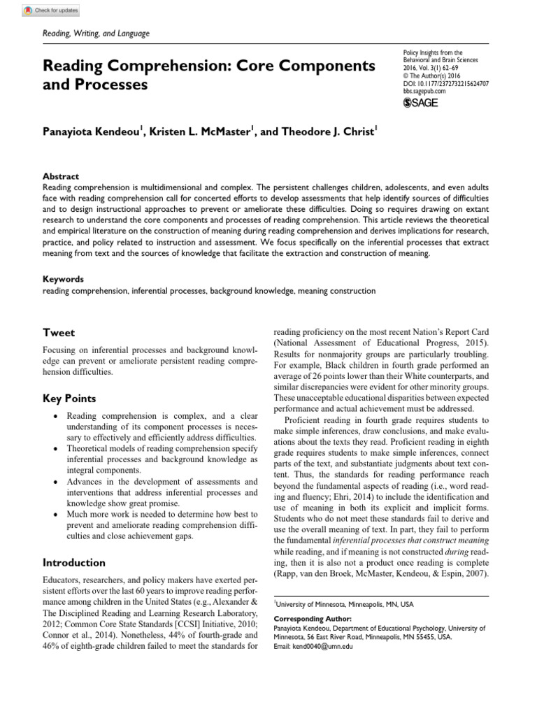 kendeou-et-al-2016-reading-comprehension-core-components-and-processes | PDF | Reading ...