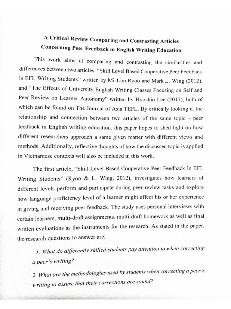 A Critical Review Comparing and Contrasting Two Articles | PDF