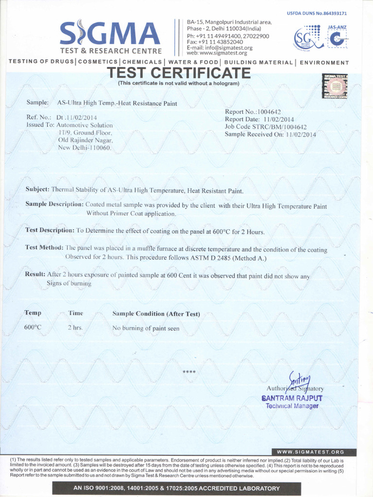 Test Certificate | PDF