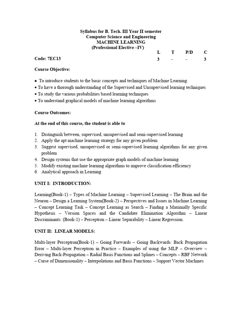 ML Syllabus | PDF | Machine Learning | Algorithms