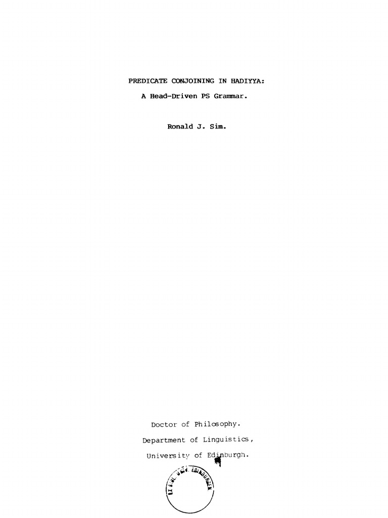 Predicate Conjoining in Hadiyya - A Head-Driven PS Grammar | PDF ...