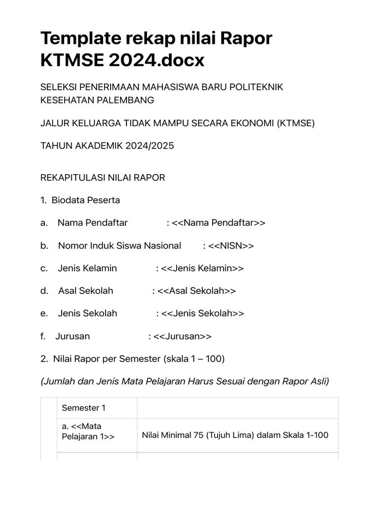 Template Rekap Nilai Rapor KTMSE 2024 | PDF | Metode & Bahan Ajar
