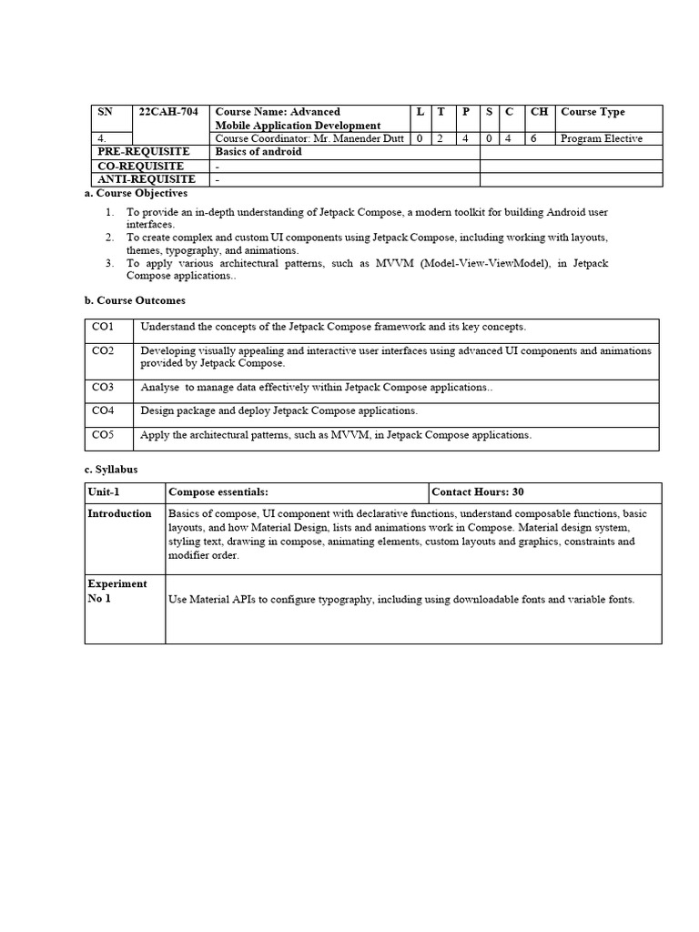 Advance Mobile App Development - Sem-III-MC305-1 | PDF | Mobile App ...