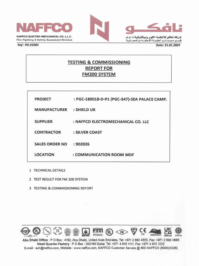 25583-FM200 System Test Report Communication Room MDF | PDF