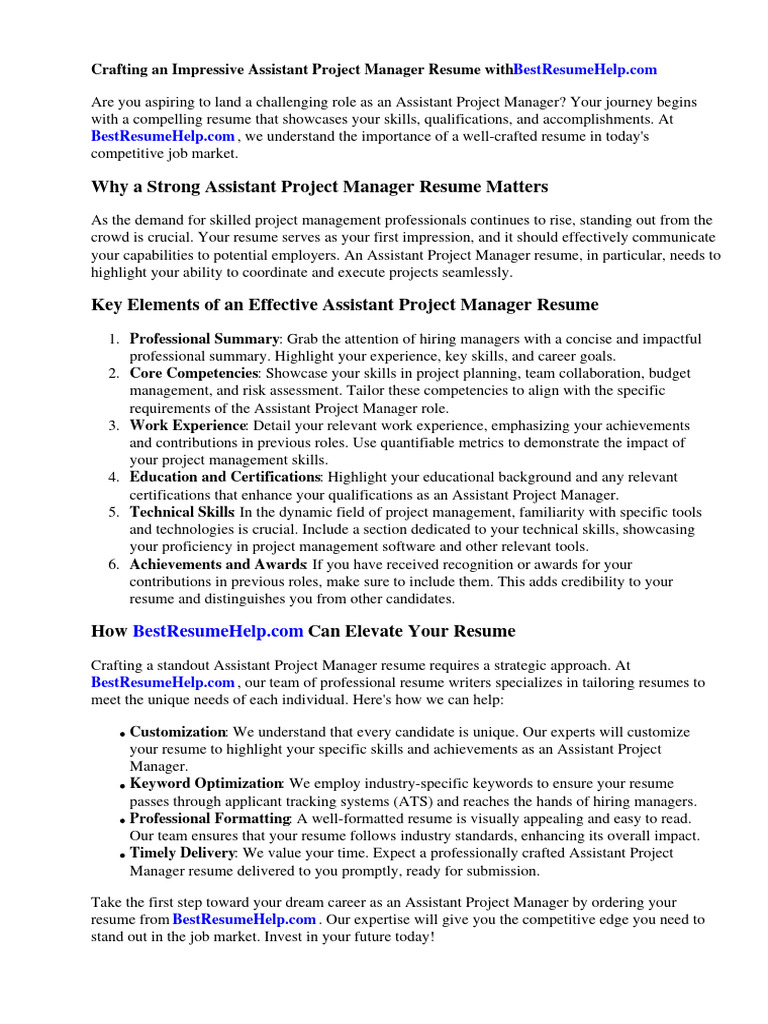 Optimize Your Assistant Project Manager Resume | PDF | Résumé | Project ...