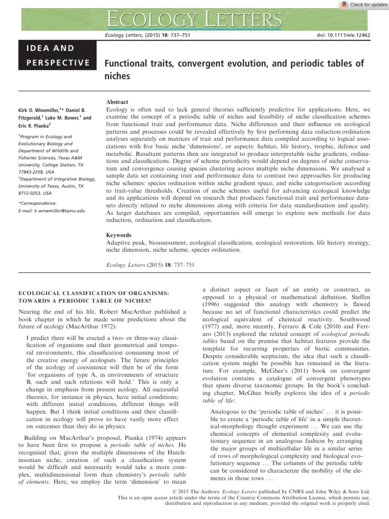 Ecology Letters - 2015 - Winemiller - Functional Traits Convergent Evolution and Periodic Tables ...