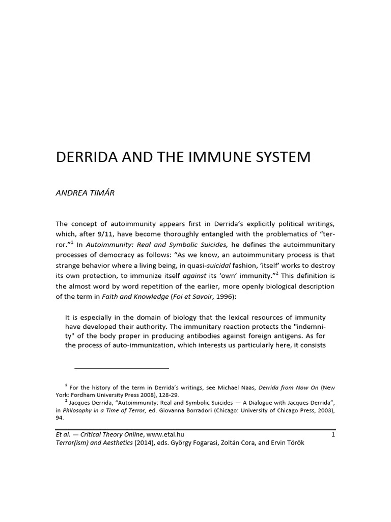 Andrea Timar - "Derrida and The Immune System" | PDF | T Cell | T ...