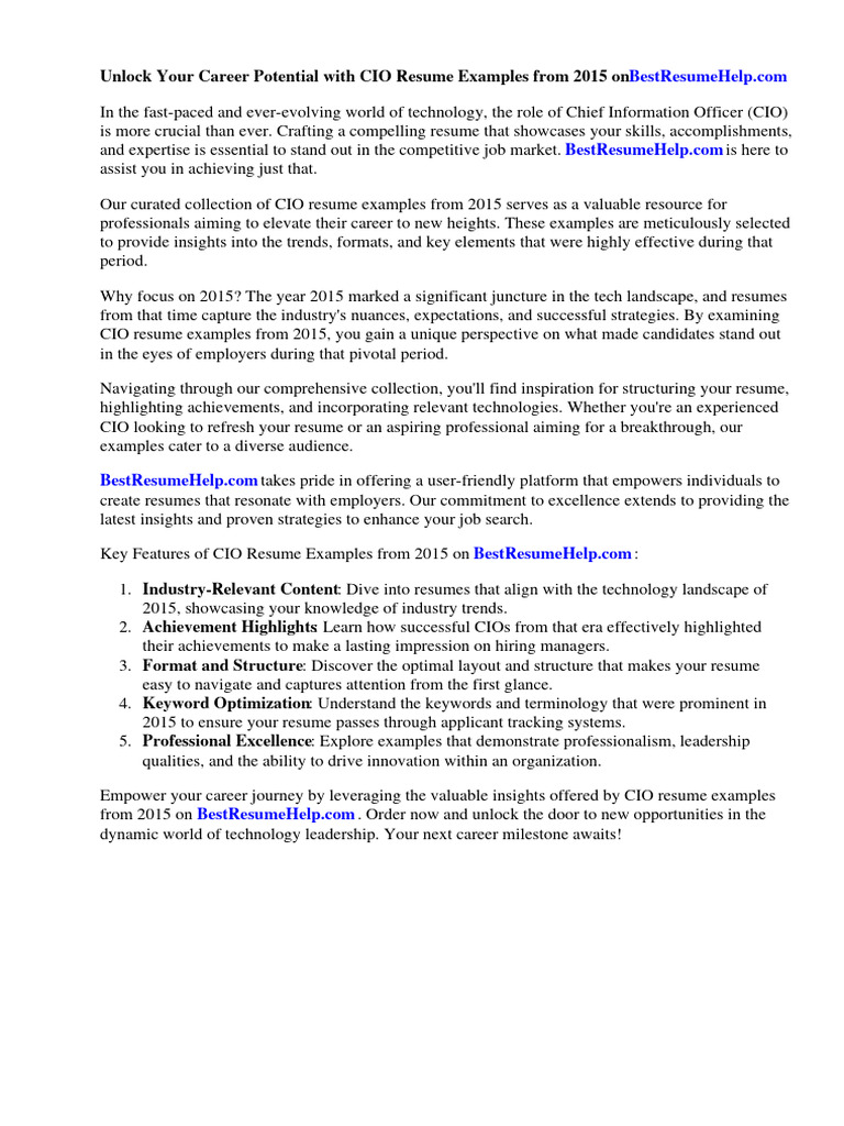 Cio Resume Examples 2015 | PDF