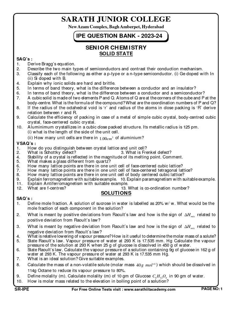 SR Ipe Chem QB Final 2023-24 | PDF | Transition Metals | Reaction Rate
