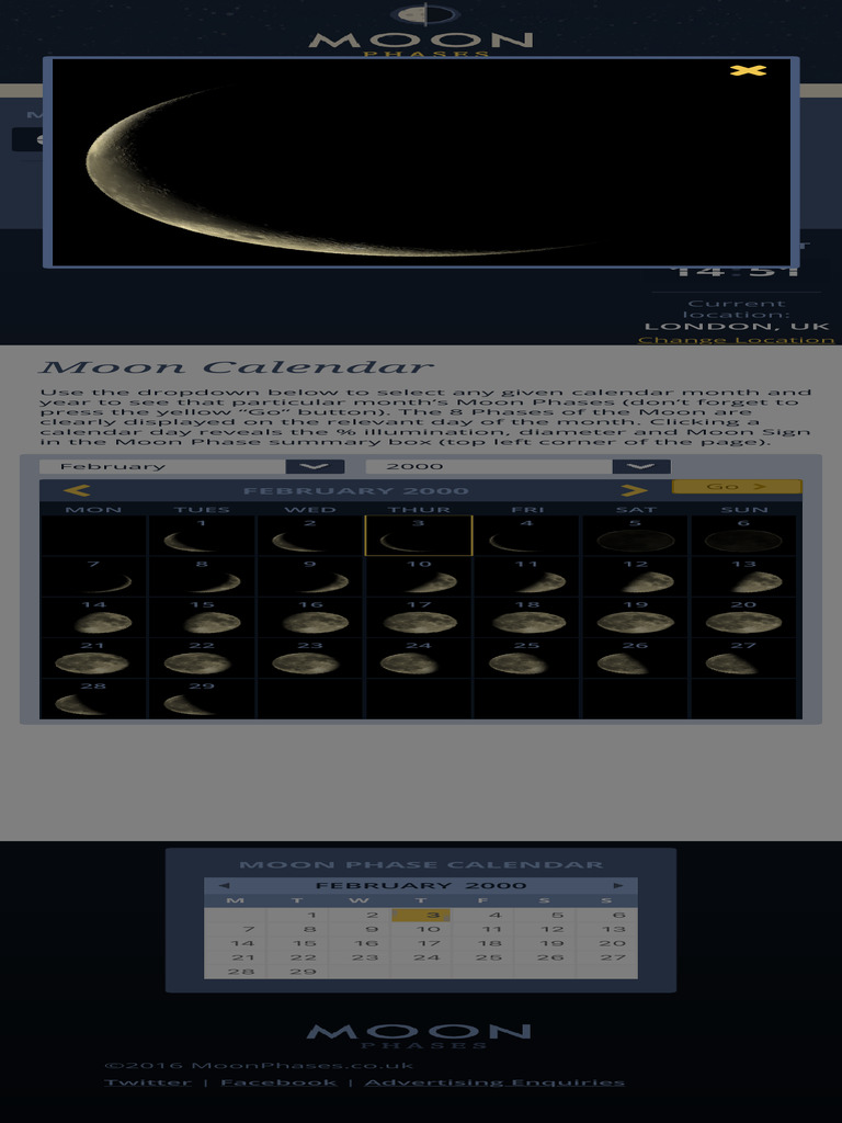 Moon Phases Calendar Moonphases - Co.uk | PDF | Bodies Of The Solar ...