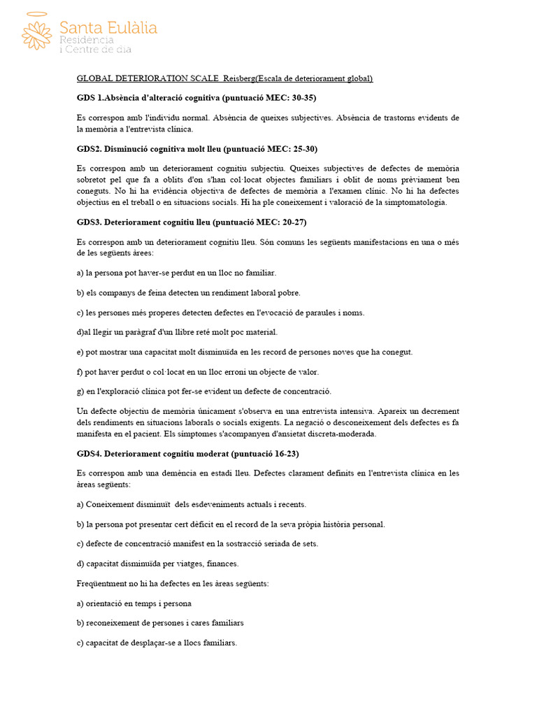 Escala GDS de Reisberg | PDF