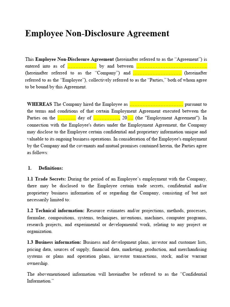Employee NDA | PDF | Non Disclosure Agreement | Trade Secret