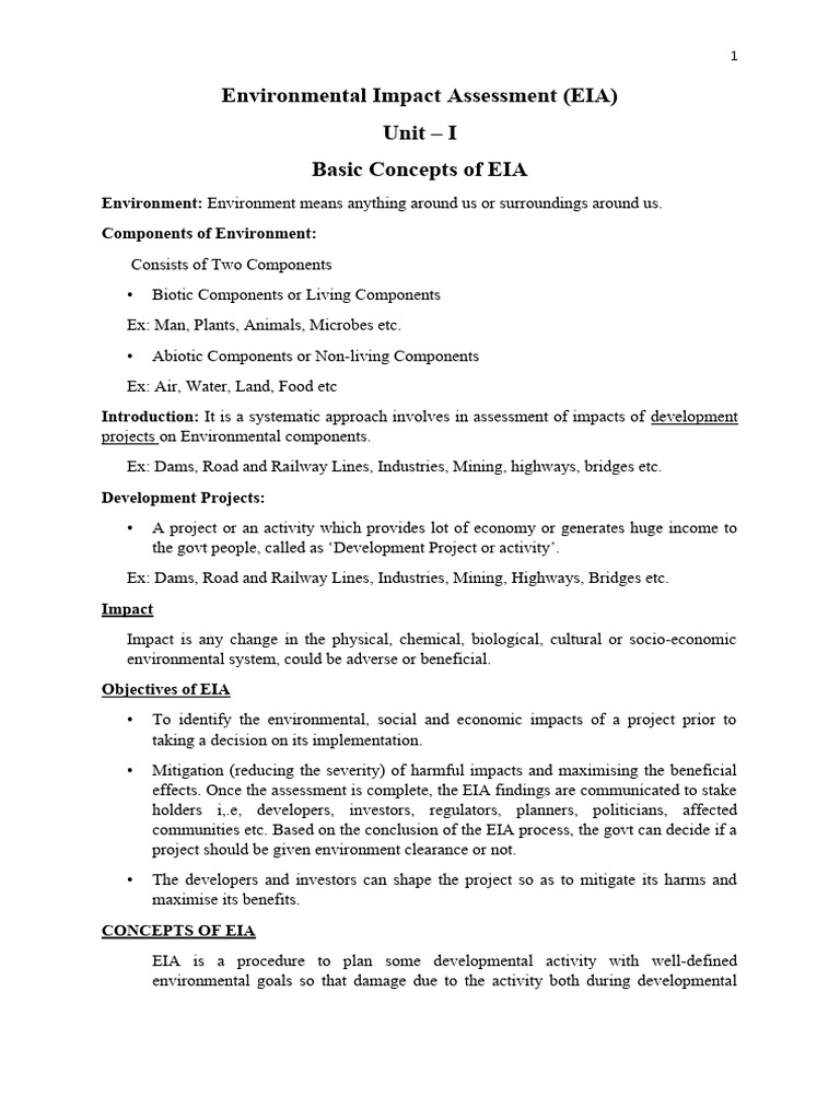 Unit - 1 - Basic Concepts of EIA | PDF | Environmental Impact ...