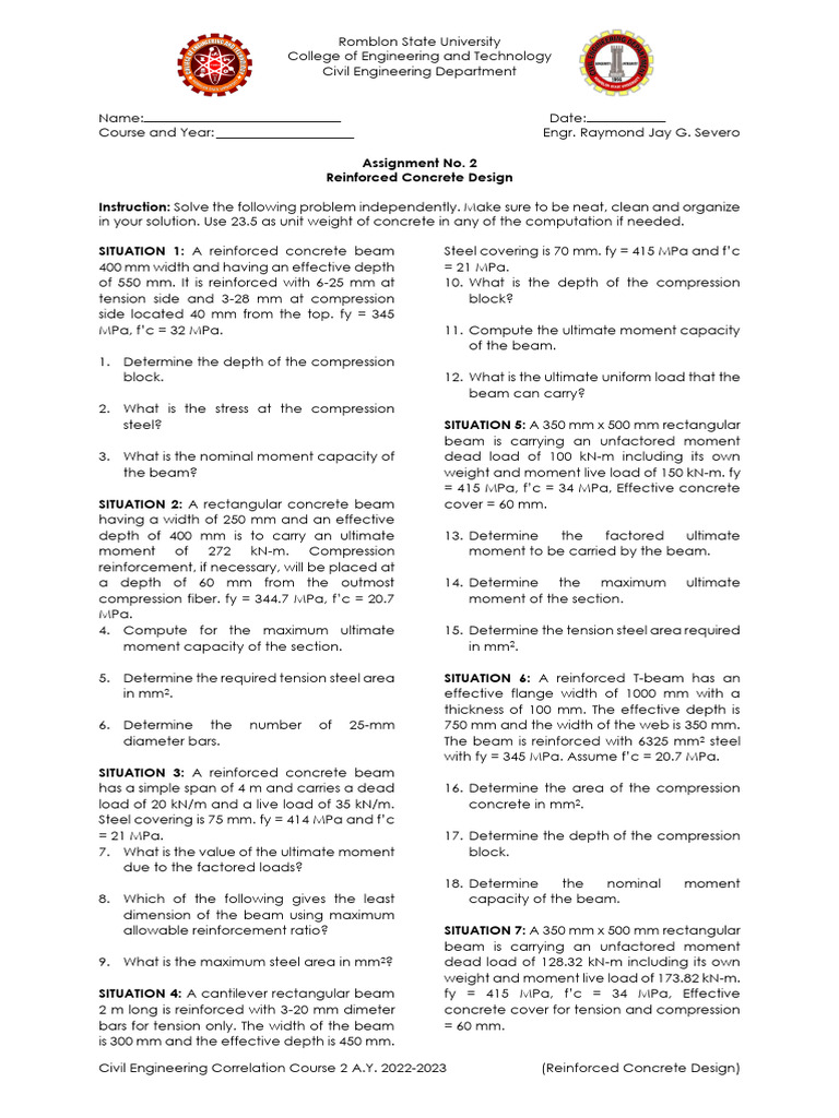 Assignment No. 2 | PDF | Beam (Structure) | Reinforced Concrete